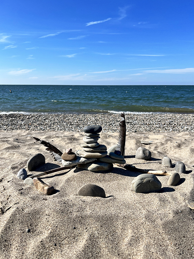 Beach zen achieved! Someone's temporary stone sculpture speaks volumes about the meditative quality of a day at Headlands.
