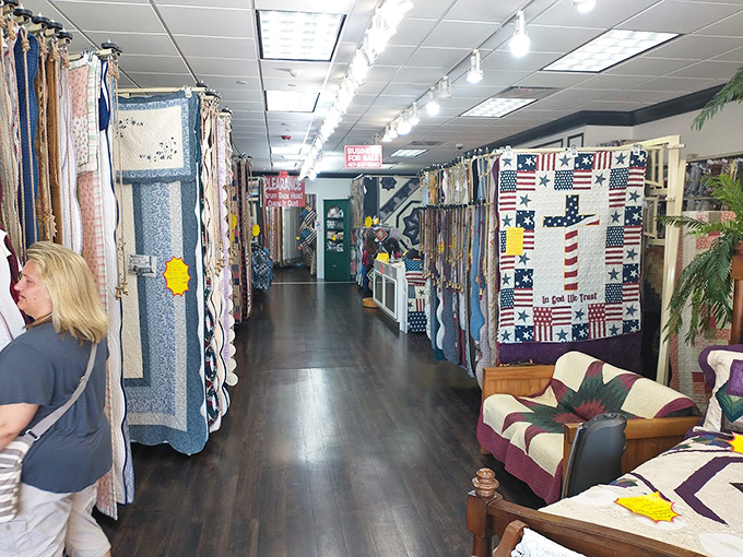 Quilts that tell stories hanging like textile masterpieces. Grandma would approve, though she'd insist she could make it herself.