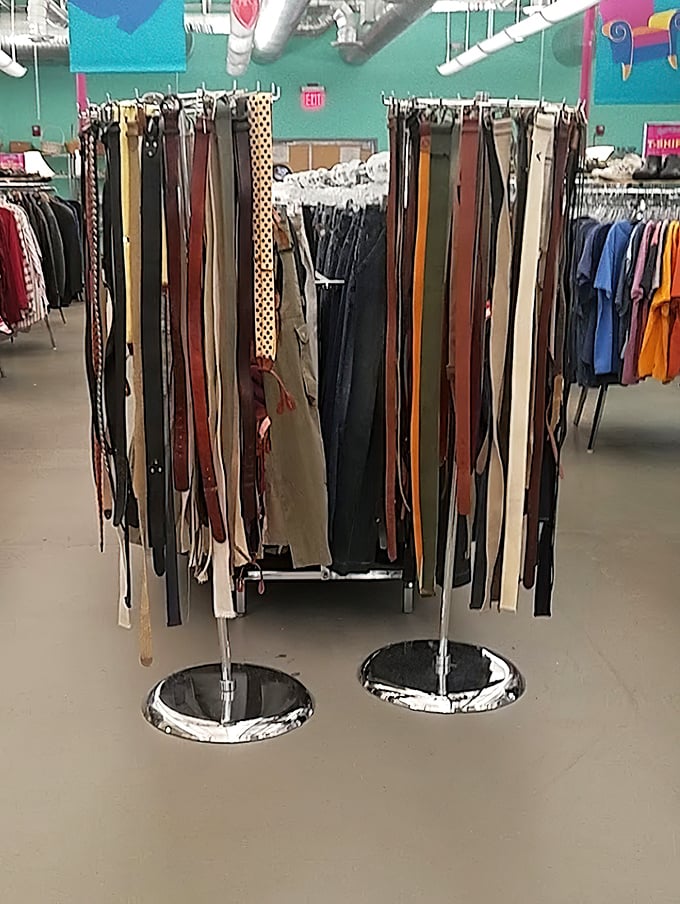Belt heaven! This circular display showcases leather, fabric, and patterned options that could be the missing piece in your wardrobe puzzle.