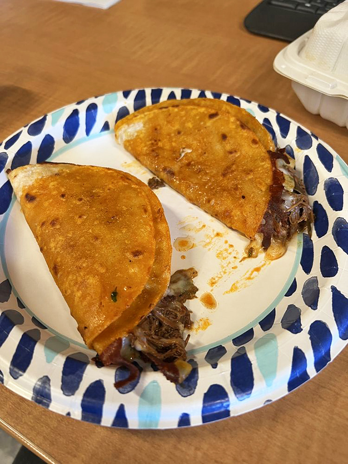 Golden-fried quesabirria tacos with cheese pulling like it's auditioning for a food commercial. Pure taco perfection.