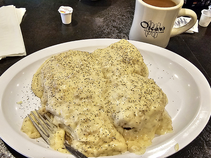 Biscuits and gravy so good they should be in the Missouri State Museum. That pepper-speckled blanket of creamy goodness is basically edible comfort.