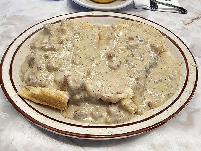 Biscuits and gravy that would make your grandmother proud, then immediately ask for the recipe.