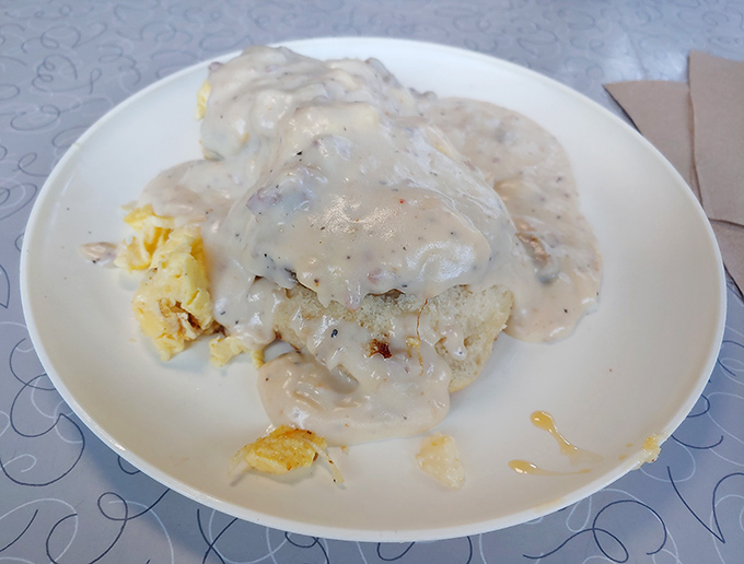 Biscuits and gravy: the Southern breakfast that hugs you from the inside. This plate doesn't just feed your body&mdash;it nourishes your soul.