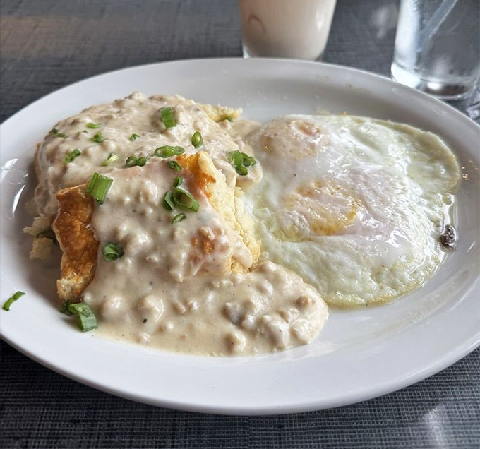 Biscuits drowning happily in creamy sausage gravy&mdash;the breakfast equivalent of a warm hug from your favorite aunt.