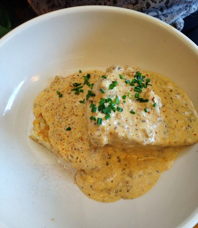 Comfort food that whispers, "Go back to bed after this." The chives aren't just garnish&mdash;they're the perfect peppery counterpoint to creamy gravy.