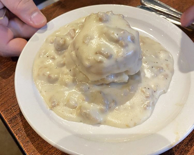 Comfort food doesn't get more comforting than this—creamy biscuits and gravy that would make your Southern grandmother nod in approval.