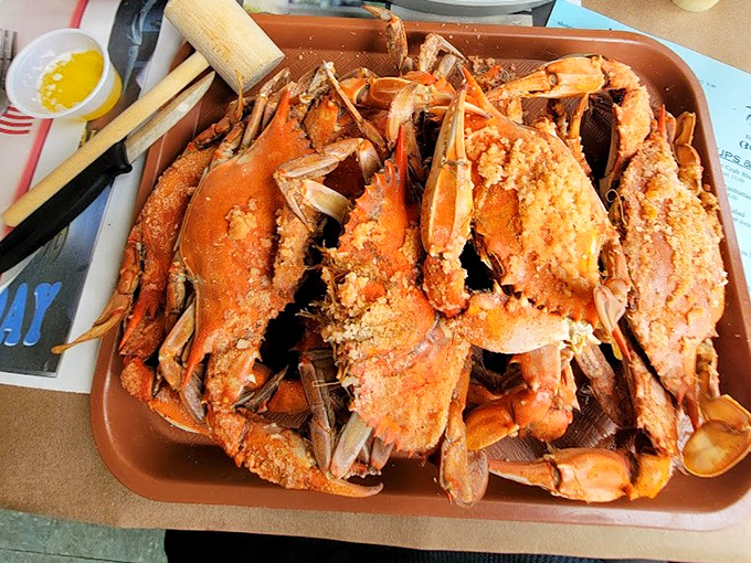 Blue crab heaven! This tray of Old Bay-crusted beauties is Delaware's answer to the question, "What's worth getting your hands dirty for?"