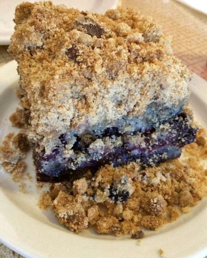 Blueberry coffee cake that doesn't just whisper "homemade"&mdash;it shouts it with crumbly topping and fruit that pops with each heavenly bite.