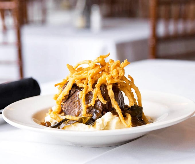 These braised short ribs don't just fall off the bone&mdash;they practically leap onto your fork, crowned with crispy onion straws like a royal wearing delicious jewelry.