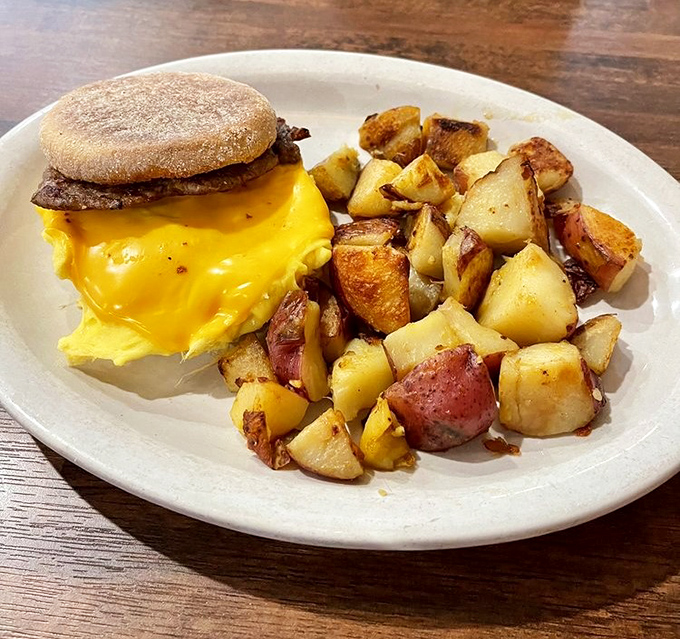 Breakfast sandwich perfection&mdash;where the English muffin, egg, and cheese create the holy trinity of morning satisfaction.