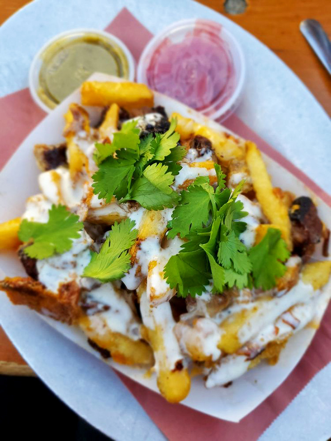 Brisket fries: where French fries decided to dress up for a special occasion and invited melted cheese and smoked meat to the party.