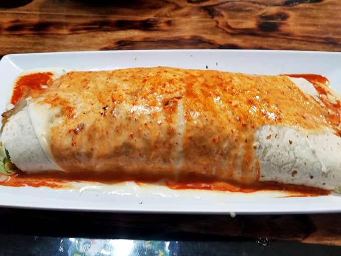A burrito so perfectly wrapped it could teach a class on how to make a bed with hospital corners.