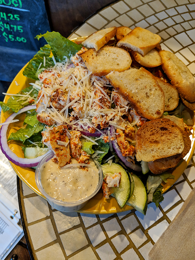 Classic Caesar salad done right – crisp romaine and real flavor without pretentious presentation.