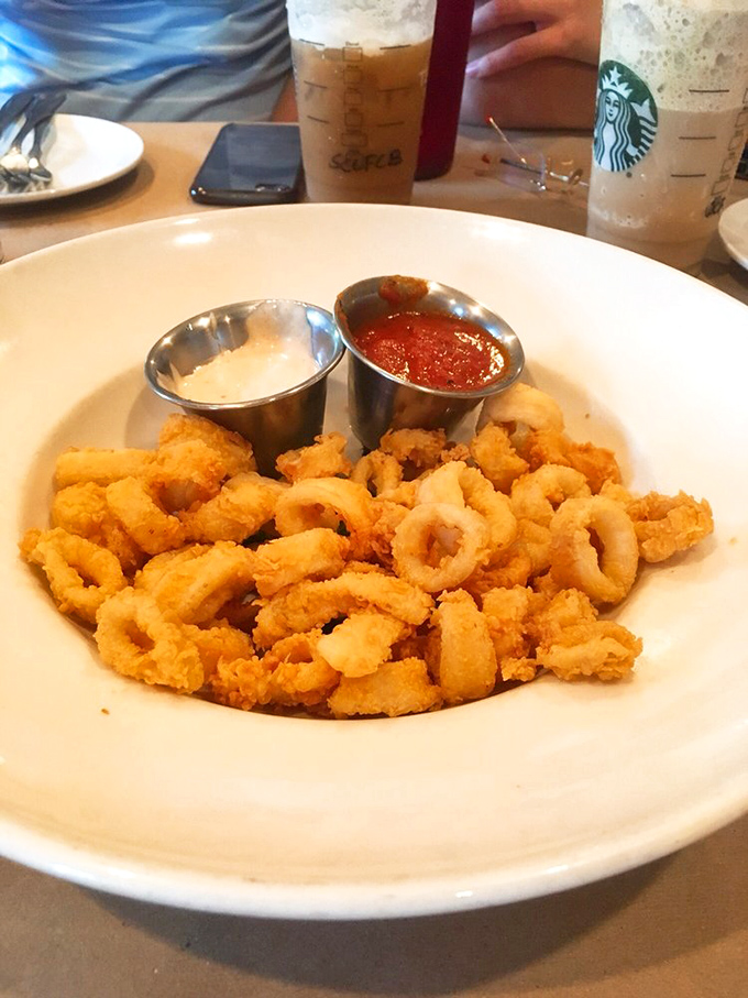 Calamari so perfectly fried it would make an Italian grandmother nod in approval. Two dipping sauces because life's too short to choose just one.