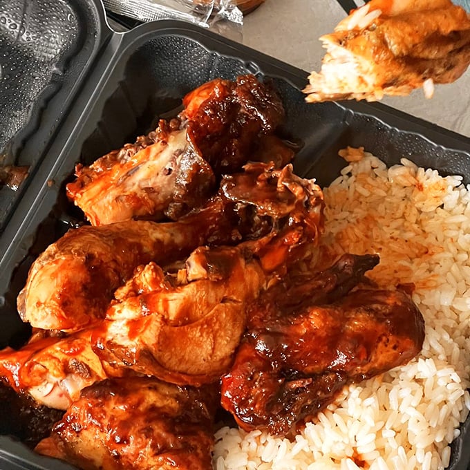 BBQ chicken so perfectly caramelized, it makes you wonder if they hired a flavor scientist instead of a chef.