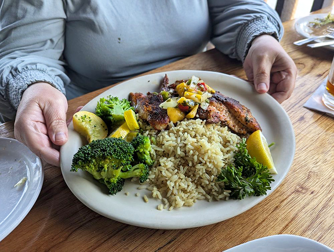When catfish gets the royal treatment: perfectly seasoned, served with colorful sides, and enough to make you consider moving closer to the Sacramento River.