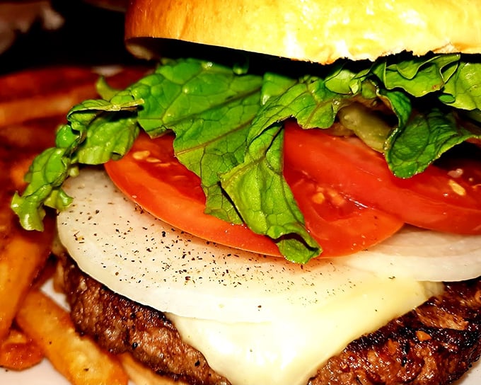 Burger architecture that would make Frank Lloyd Wright proud. Those fresh veggies stacked with precision prove lunch isn't just breakfast's forgotten sibling at Bellevue.