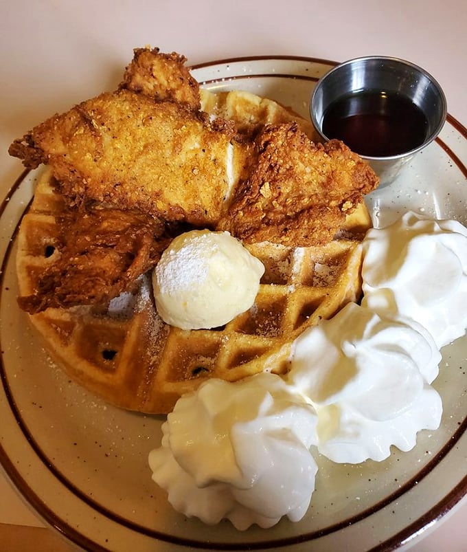 The chicken and waffles represent breakfast diplomacy at its finest&mdash;bringing together two foods that grew up in different neighborhoods but became best friends anyway.