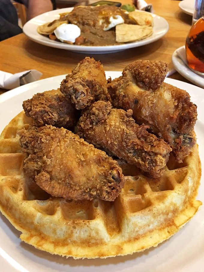 Chicken and waffles: the breakfast-lunch diplomatic summit that proves opposites not only attract but create culinary magic.