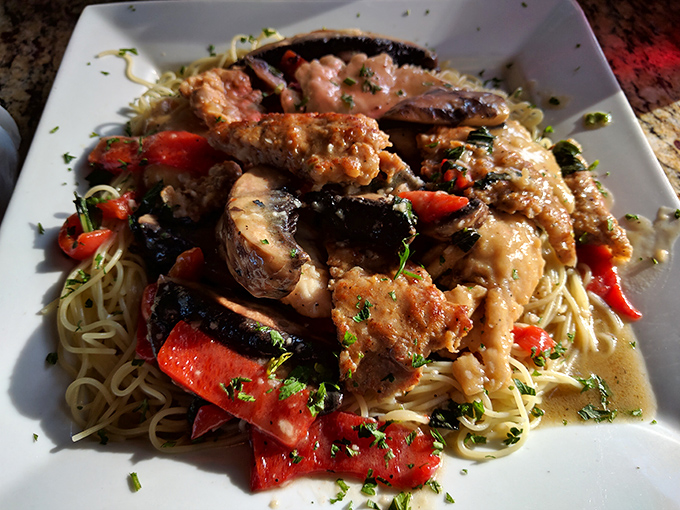 Pasta that doesn't just sit there looking pretty&mdash;this chicken marsala with mushrooms and red peppers practically leaps off the plate with flavor. 