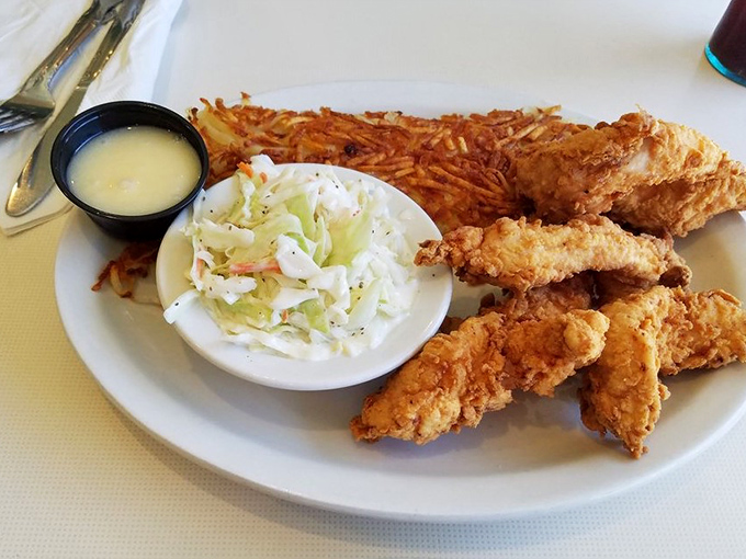 Golden-brown chicken tenders that actually taste like chicken! Paired with creamy coleslaw, they're the comfort food equivalent of winning the lottery.