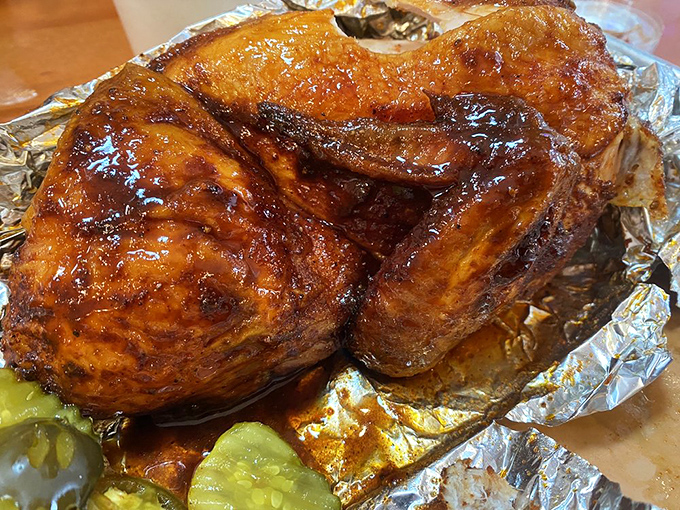 Chicken this bronzed and beautiful belongs on a magazine cover. That skin has more crackle than a bowl of Rice Krispies in fresh milk.