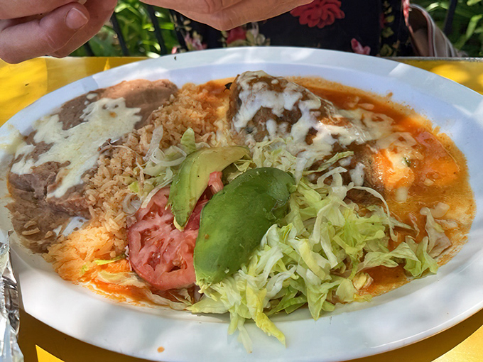 The chile relleno plate arrives like a colorful postcard from flavor country. That melted cheese pull should have its own Instagram account.