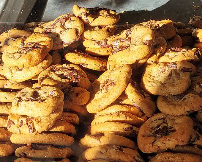 Cookies stacked higher than your weekend to-do list. These chocolate chip beauties are what willpower was designed to resist.