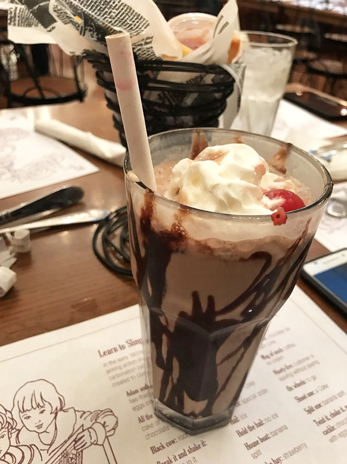 Chocolate malt dripping down the sides of the glass like a Jackson Pollock painting you can drink &ndash; with a cherry on top, naturally.