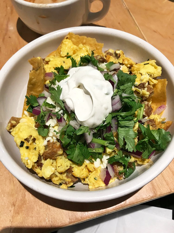 A fiesta in a bowl that would make your abuela proud&mdash;chorizo and eggs meet tortilla chips in a delicious love child that&rsquo;s pure magic.