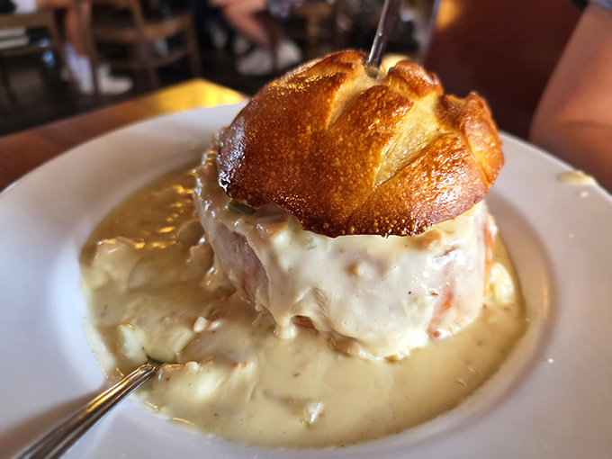 Behold the chowder burger of dreams&mdash;a crusty bread-bowl fortress cradling a creamy chowder treasure, ready to be devoured from the outside in.