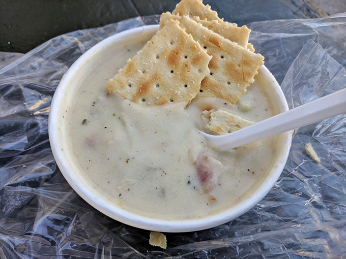 Clam chowder so creamy and comforting it could end foggy day blues, with saltines standing by for the perfect maritime dipping experience.