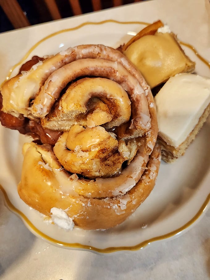 This cinnamon roll isn't just dessert&mdash;it's architecture. Layers of buttery dough spiraling toward a center that's practically caramelized heaven.