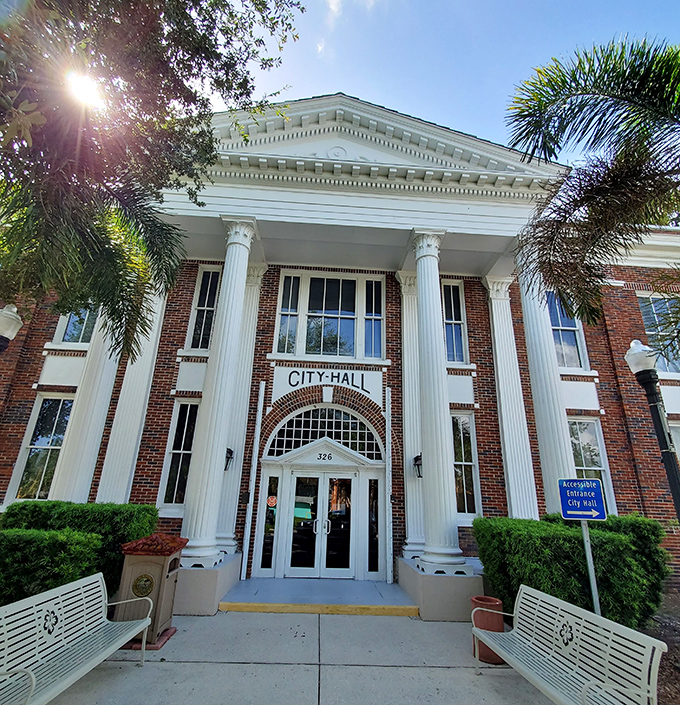 City Hall's classical columns and brick facade suggest important decisions are made here, or at minimum, excellent places to escape Florida's summer heat.