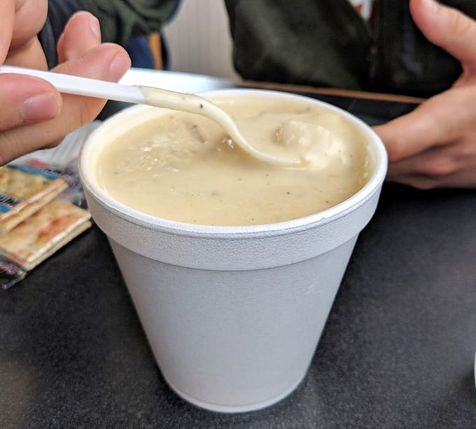 Clam chowder so creamy you could practically stand a spoon in it. The ultimate coastal comfort in a humble cup.