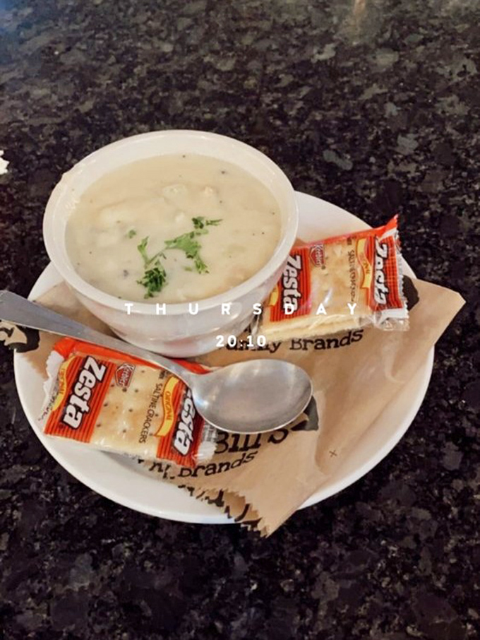 This isn't just clam chowder; it's a creamy bowl of New England tradition that somehow found its perfect home on Florida's Gulf Coast.