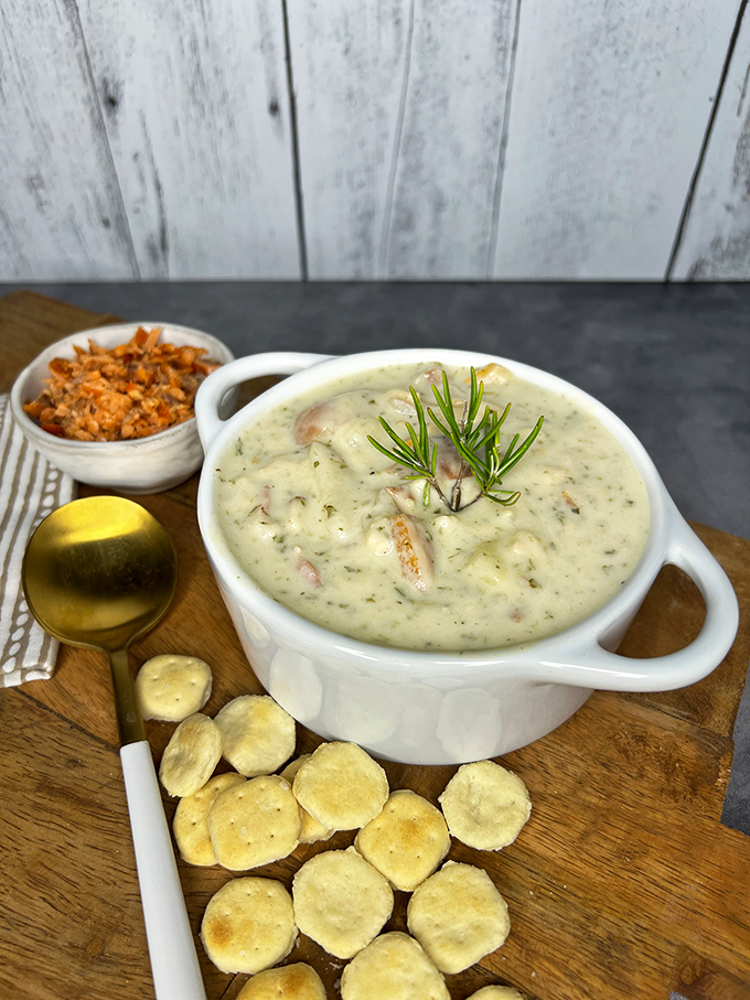 This isn't just chowder&mdash;it's a creamy ocean hug in a bowl, with oyster crackers standing by for the perfect textural backup.