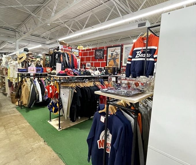Sports memorabilia that spans generations of fandom. That Bears jacket has probably seen more championship hopes than actual championships!