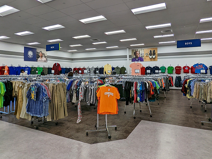 The men's department offers everything from business casual to "what was I thinking?" vintage. Fashion recycling at its most democratic.