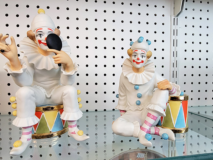 These vintage clown figurines straddle the line between charming collectible and "starring in your next nightmare." Bold decorators only!