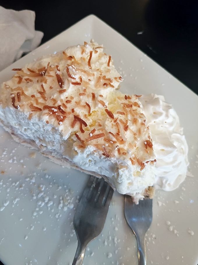 Coconut cream pie so fluffy it practically floats off the plate into your eager, waiting heart.