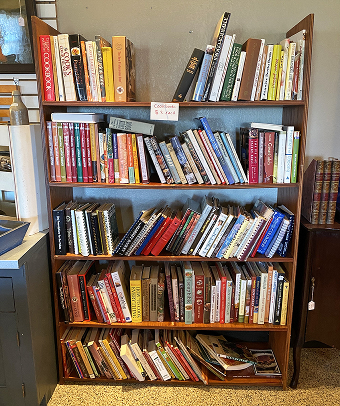 A cookbook library that puts modern food blogs to shame. Each spine represents not just recipes, but entire eras of American dining history.