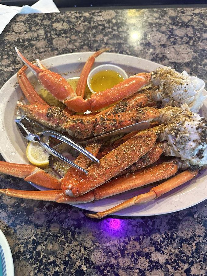 Crab legs so perfectly seasoned, you'll wonder why you ever bothered with fancy white tablecloth places.