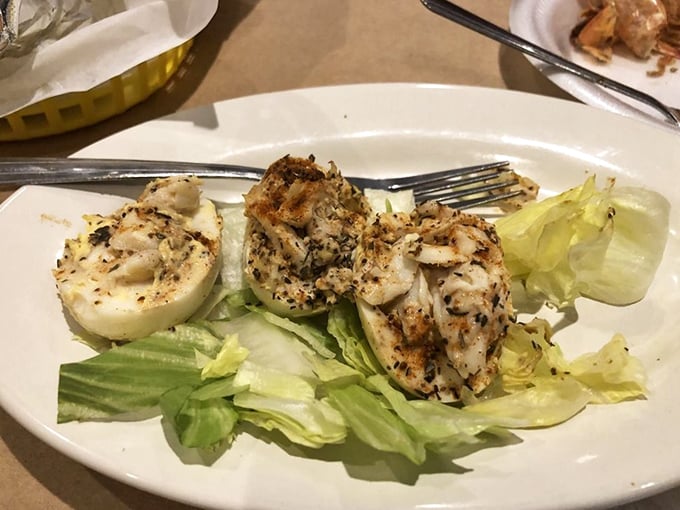 Deviled eggs get the crab treatment here, because why should regular appetizers have all the fun?