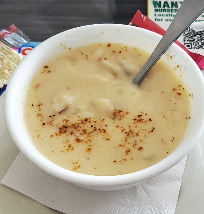 The legendary crab soup in all its glory&mdash;creamy, speckled with Old Bay, and hiding tender lumps of crab like buried treasure in every spoonful.