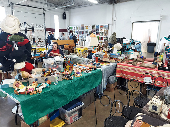 Tables laden with yesterday's treasures create a time-traveler's paradise. That green tablecloth might be hiding the very item your collection has been missing.