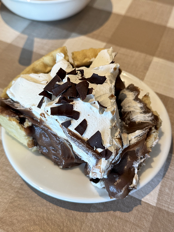 Cream pie that looks like it escaped from someone's grandmother's kitchen counter.