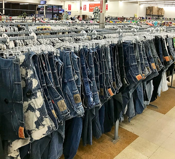 Denim for days! This jean collection spans decades of American fashion history. Find your perfect pair among this blue sea of possibilities.