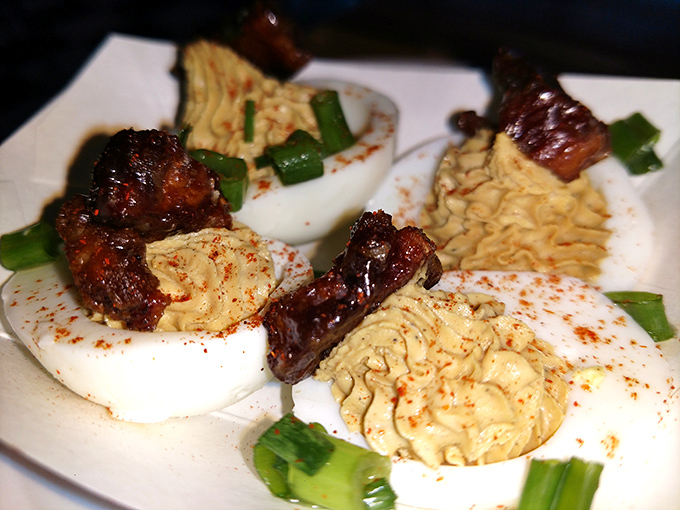 Deviled eggs get the barbecue treatment with burnt ends on top&mdash;proof that sometimes the best innovations are the simplest ones.