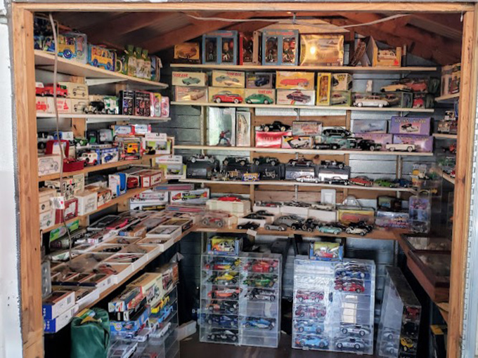 Die-cast heaven! This miniature automotive museum would make any collector's heart race faster than a Hot Wheels down a track.